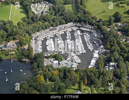 aerial view of Windermere Marina village in the Lake District, Cumbria ...