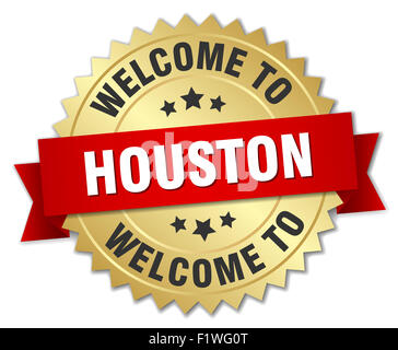 welcome to Houston red round ribbon stamp Stock Photo - Alamy