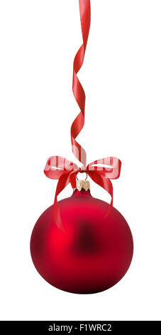 Red christmas ball, with red bow, isolated on white background, with ...