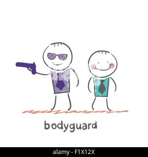 Bodyguard. Fun cartoon style illustration. The situation of life Stock ...