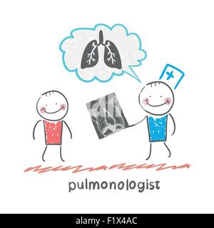 pulmonologist, chest X-ray shows a patient. Fun cartoon style ...