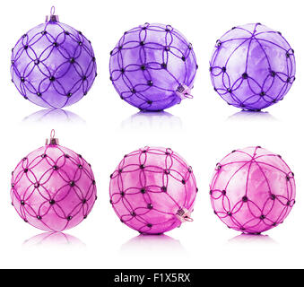 Purple Christmas balls isolated on white background Stock Photo - Alamy