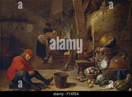 David Teniers the Younger painting, Kitchen Interior, oil on copper ...
