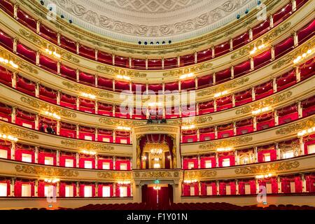 Milan, Italy. La Scala Opera. Inside view. Drawing after its ...
