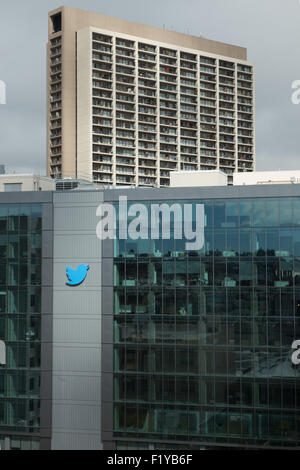 Twitter building headquarters with logo; on Market Street in San ...