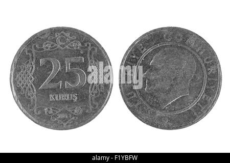 Front and Back view of a Turkish 25 Kurus Coin on a white background ...