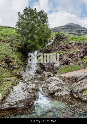 Comb Beck waterfall, Buttermere lake & Fleetwith Pike in the English ...