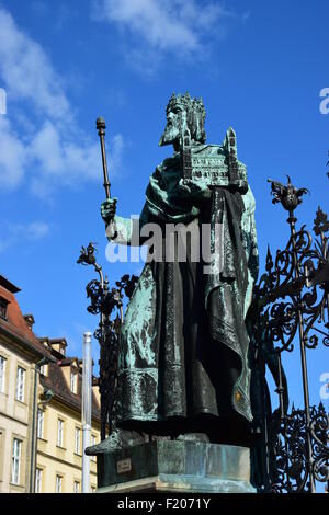 Bronze statues on the Maximiliansbrunnen fountain in Bamberg, Germany ...
