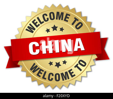 welcome to China red round ribbon stamp Stock Photo - Alamy