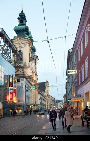Landstrasse street with Ursulinenkirche church, Linz, Upper Austria, Austria, Europe ...