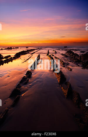 Barrika beach at sunset. Biscay, Basque Country, Spain, Europe Stock ...