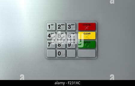 Closeup view of a generic atm keypad buttons with numbers and braille ...