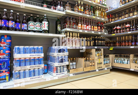 Showcase alcoholic beverages at the supermarket Dixi Stock Photo - Alamy