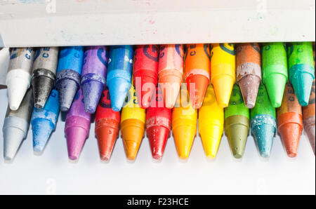 Close up of crayons inside a box, isolated on white background Stock ...