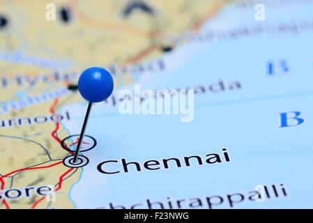 Chennai pinned on a map of India Stock Photo - Alamy