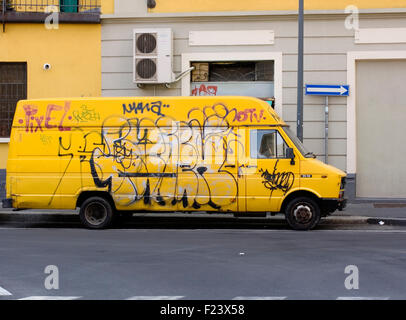 Yellow van side view isolated on white Stock Photo - Alamy