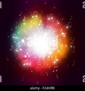 music notes explosion in the dark with lights and bokeh background ...