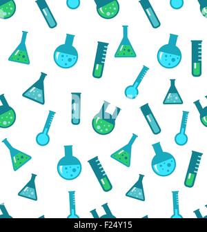 Scientific vector seamless pattern with flasks, test tubes, beakers ...