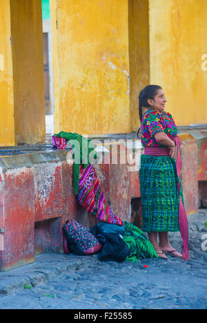 Mayan woman washing clothes at public laundry in Antigua Guatemala Pila ...
