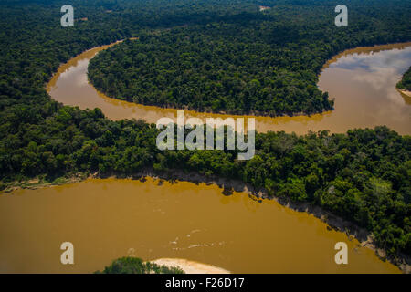Rainforest aerial, Mouth of the Yavari-Mirin River entering Yavari ...