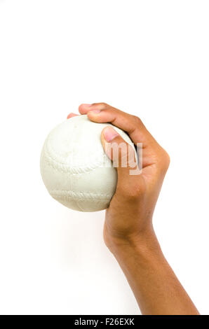hand of children catching the ball with leather glove on white ...