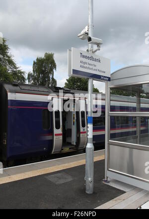 Sign for Tweedbank Railway station terminus of Borders Railway Scotland ...