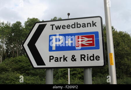 Tweedbank Park and ride sign terminus of Borders Railway Scotland ...