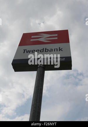 Sign for Tweedbank Railway station terminus of Borders Railway Scotland ...