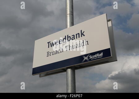 Tweedbank sign at terminus of Borders Railway Scotland September 2015 ...