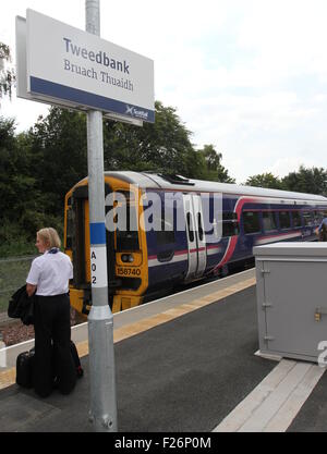 Tweedbank sign at terminus of Borders Railway Scotland September 2015 ...