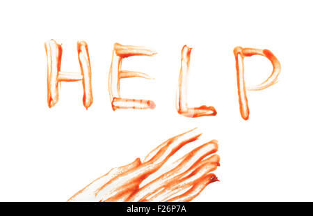 Text HELP ME written in blood on wall Stock Photo - Alamy