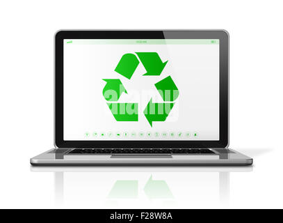 Laptop computer with a recycling symbol on screen. environmental ...