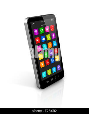 3D smartphone, mobile phone - apps icons interface - isolated on white ...