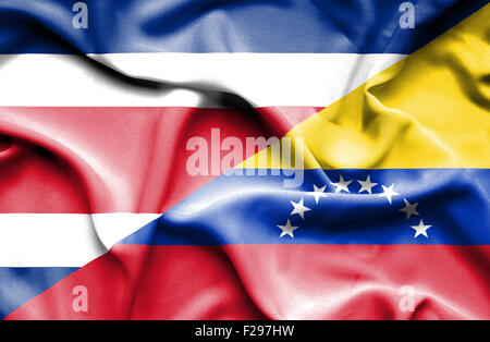 Costa Rica and Venezuela flags. 3D Waving flag design. Costa Rica ...