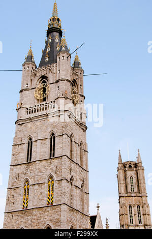 Belgium, Ghent, Belfry of Ghent tower and Gothic buildings Stock Photo ...