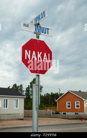Stop sign in Innu language, Natashquan, Quebec, Canada Stock Photo - Alamy