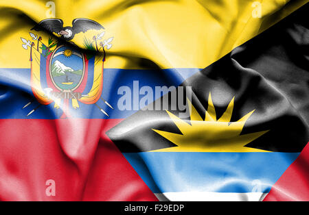 Ecuador and Antigua and Barbuda flags. 3D Waving flag design. Ecuador ...