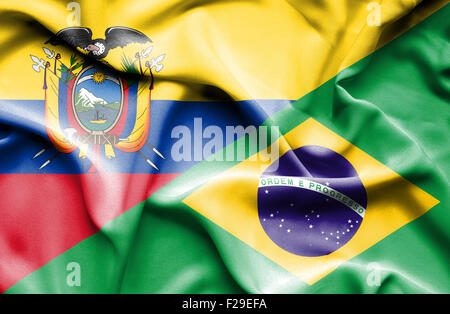 Ecuador and Brazil flags. 3D Waving flag design. Ecuador Brazil flag ...