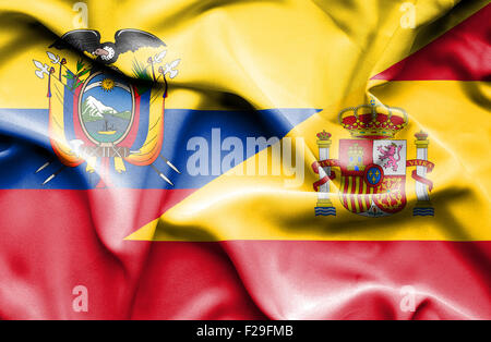 Spain and Ecuador flags. 3D Waving flag design. Spain Ecuador flag ...