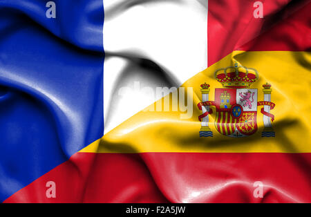 Spain and France flags. 3D Waving flag design. Spain France flag ...