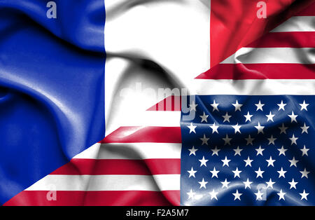 USA and France flags. 3D Waving flag design. USA France flag, picture ...