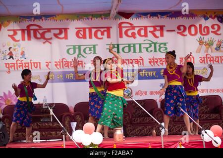 Kathmandu, Nepal. 15th Sep, 2015. Nepalese children cheer with handmade ...
