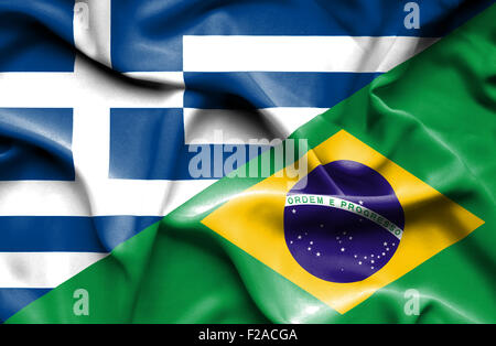 Brazil and Greek flags. 3D Waving flag design. Brazil Greek flag ...