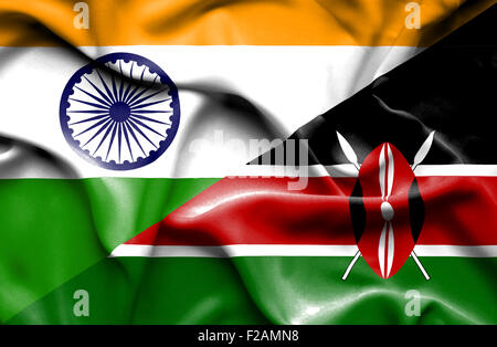 India and Kenya flags. 3D Waving flag design. India Kenya flag, picture ...