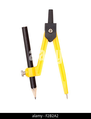 Yellow drawing compass isolated on white background with clipping path ...