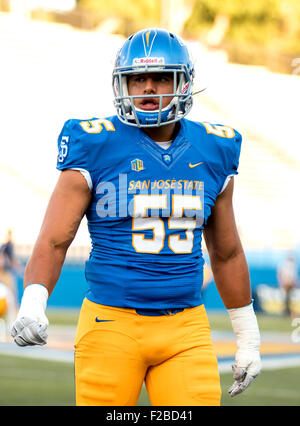San Jose, CA. 3rd Sep, 2015. San Jose State Spartans linebacker (4 ...