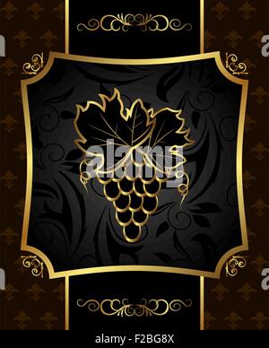 Illustration golden floral frame with grapevine, shield, crown - vector ...
