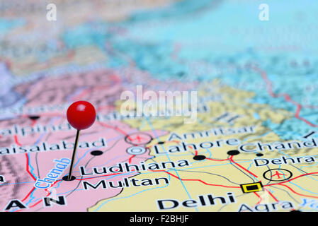 Multan pinned on a map of Pakistan Stock Photo - Alamy