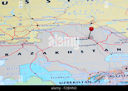 Astana pinned on a map of Asia Stock Photo - Alamy