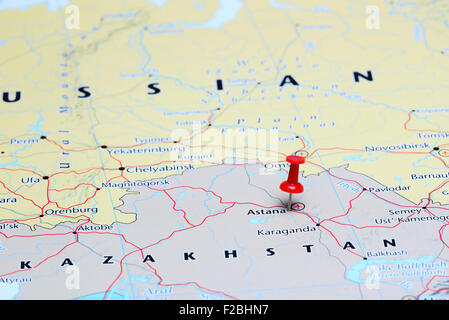Astana pinned on a map of Asia Stock Photo - Alamy